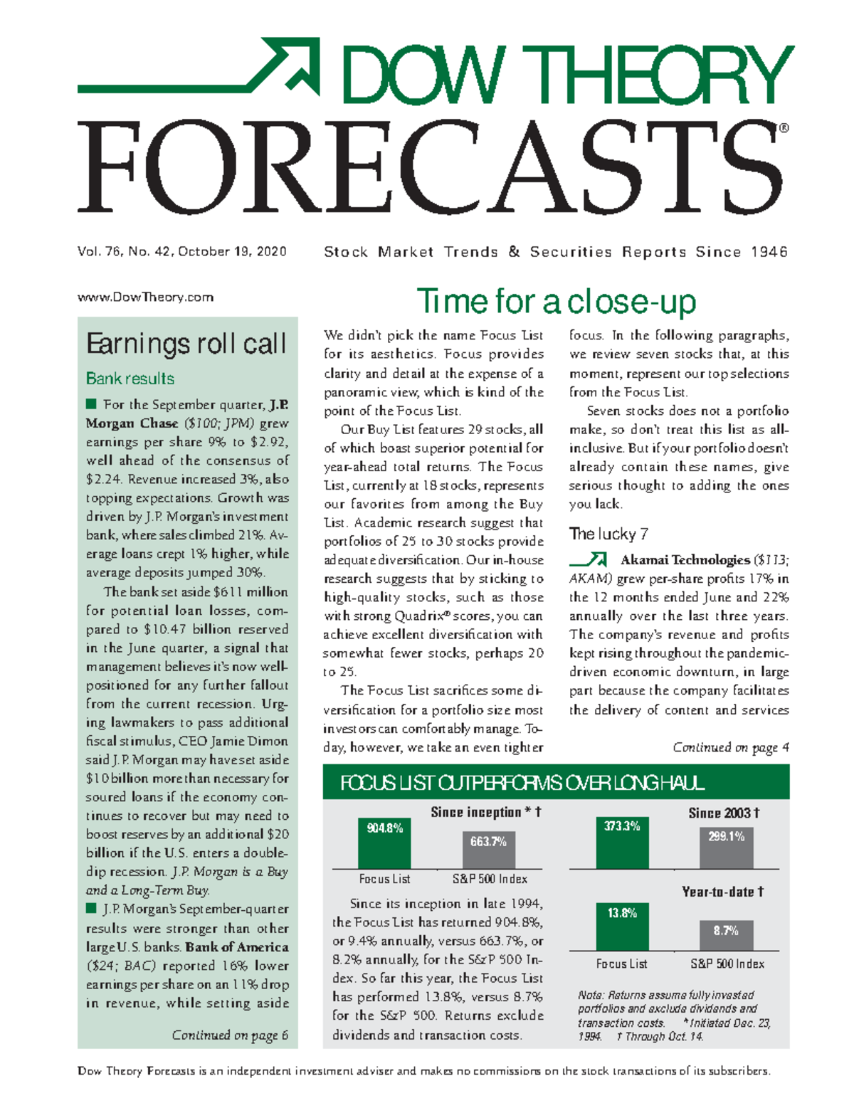 Dow Theory Forecast - FORECASTS DOW THEORY Stock Market Trends & Securities Reports Since 1946 ...