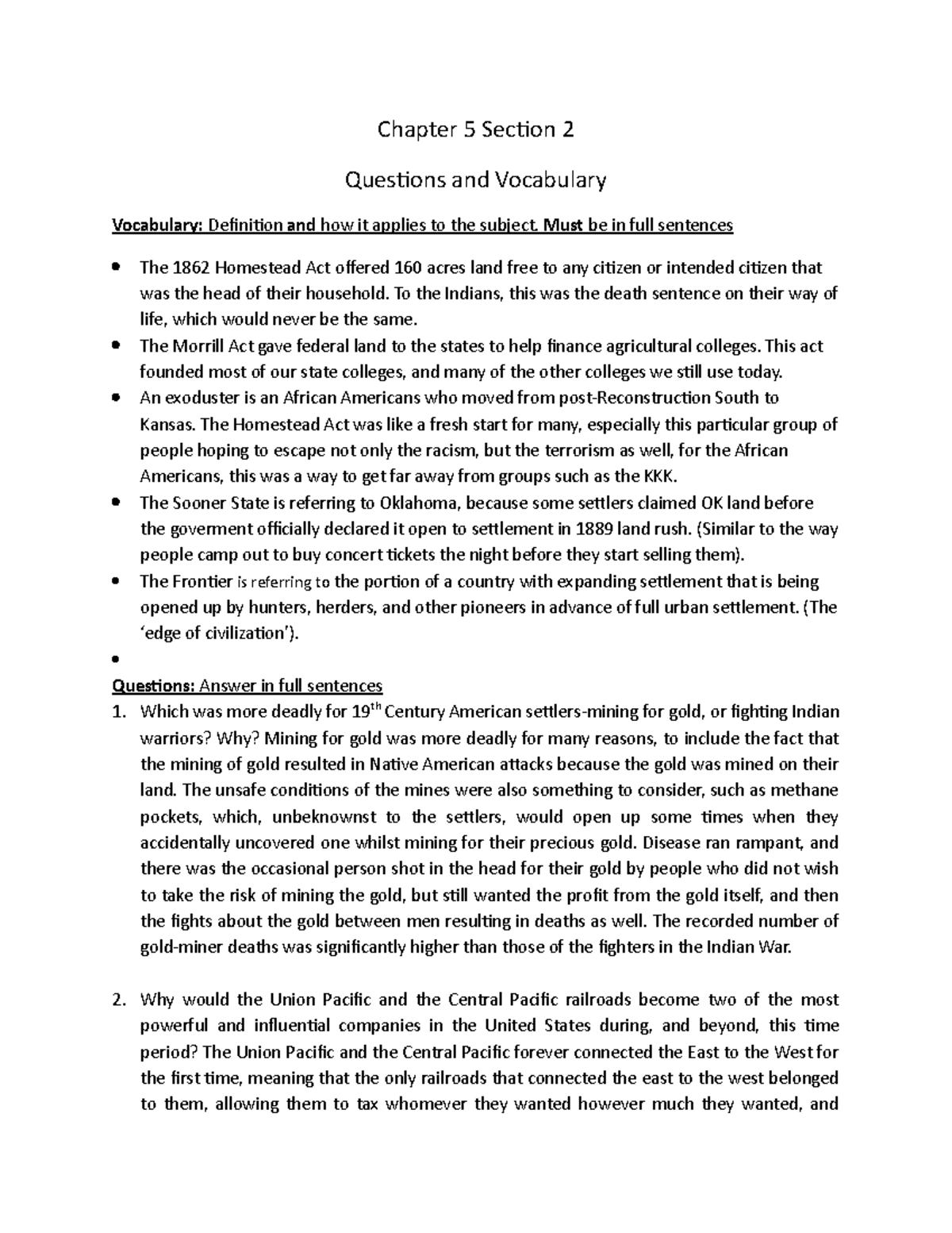 Chapter 5 section 2 - Chapter 5 Section 2 Questions and Vocabulary ...