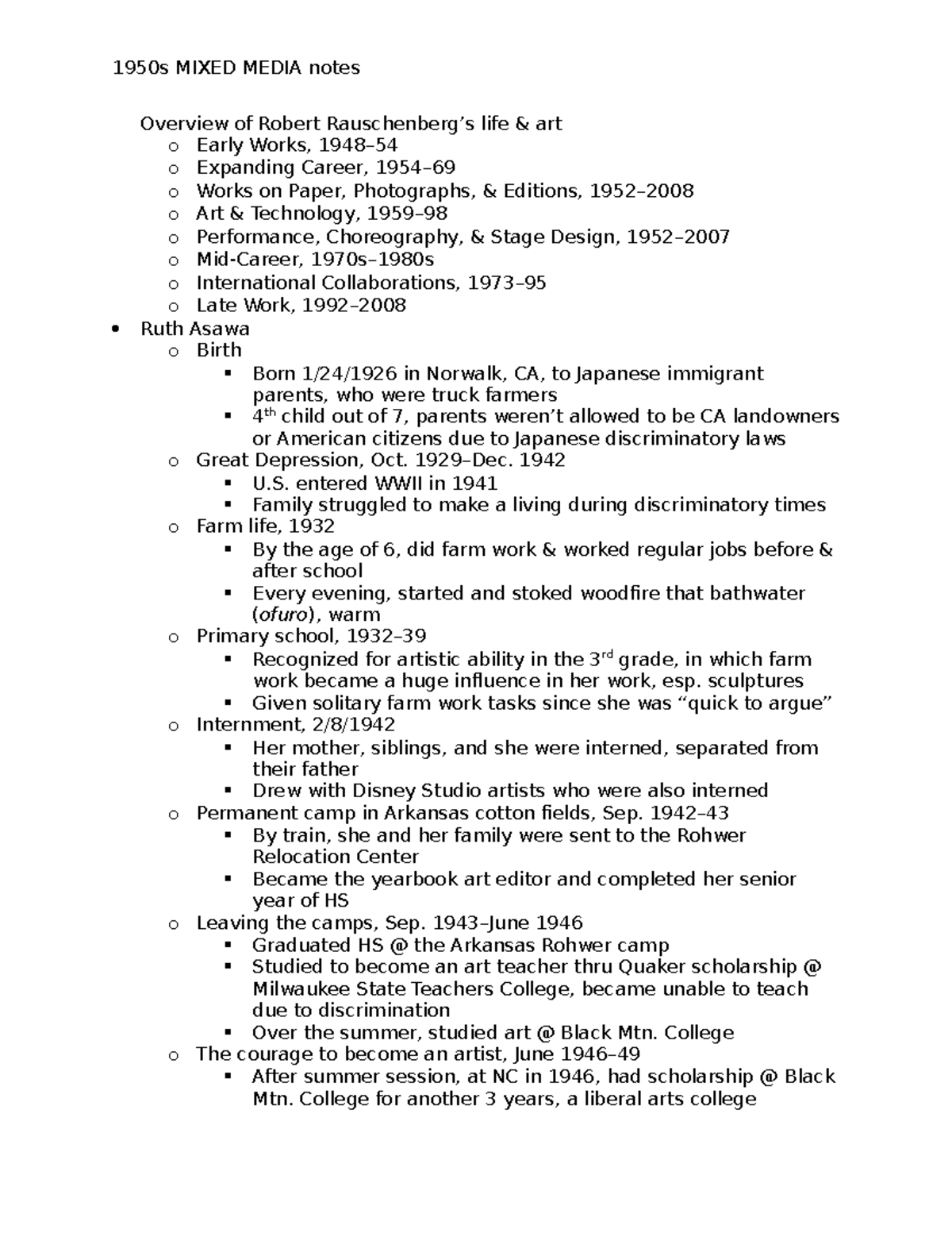 1950s Mixed Media notes - 1950s MIXED MEDIA notes Overview of Robert ...