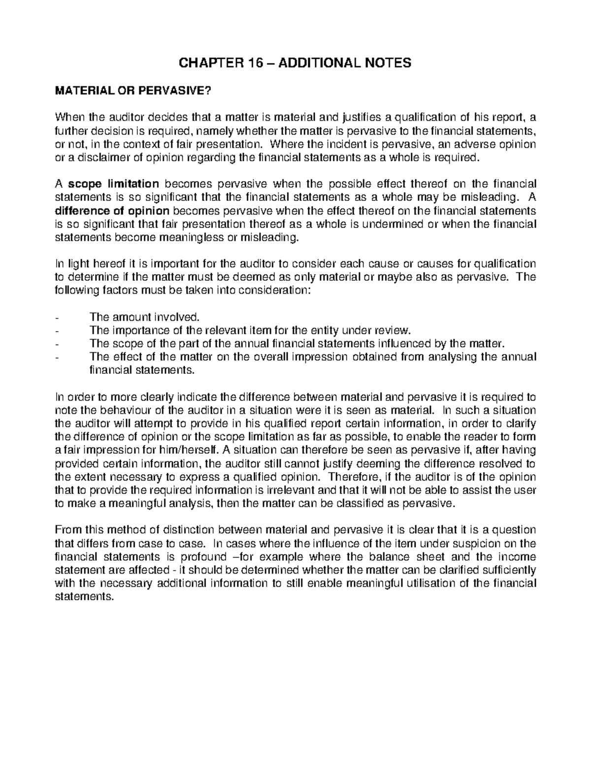 Material vs Pervasive 1 - CHAPTER 16 – ADDITIONAL NOTES MATERIAL OR ...
