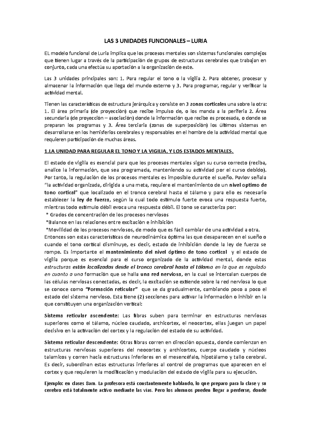 Luria- Josefina - sadsadasdasdsad - LAS 3 UNIDADES FUNCIONALES – LURIA EL modelo funcional de ...