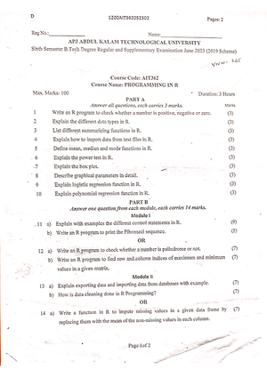 CST309-B - Question Paper of CST 309 - 1100CST30912210 2 Page 1 of 2 ...