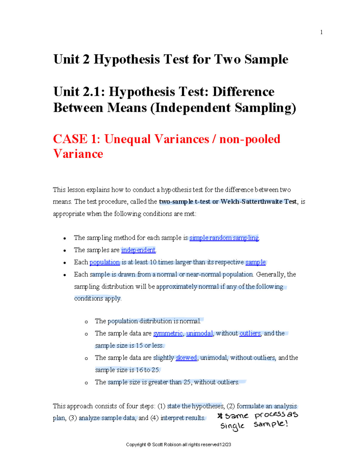 Unit2.1 Comparing Two Population Means (1) 2 - Unit 2 Hypothesis Test ...