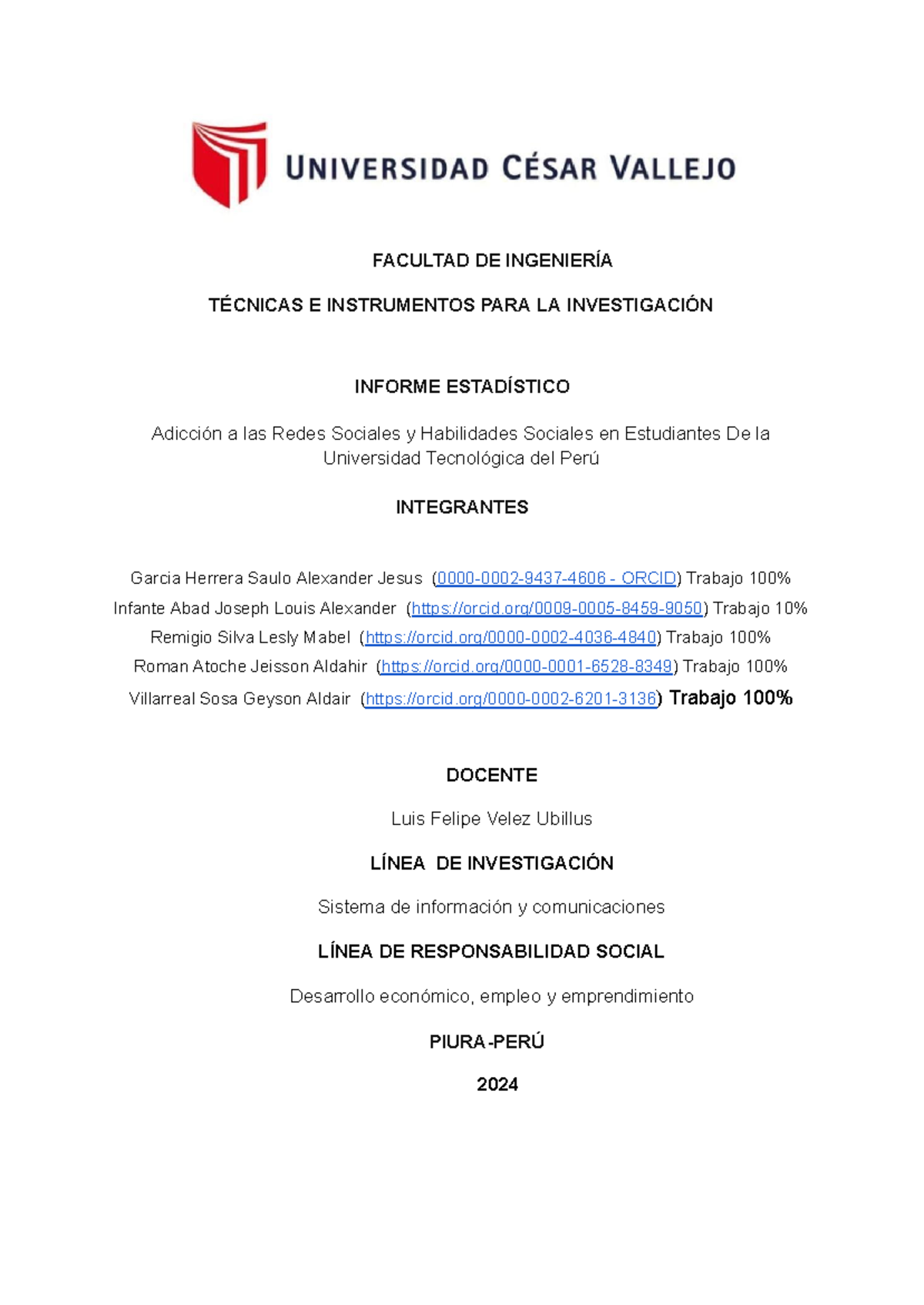 Informe Tecnicas - bbbbbbbbbbbbbbb - FACULTAD DE INGENIERÍA TÉCNICAS E ...