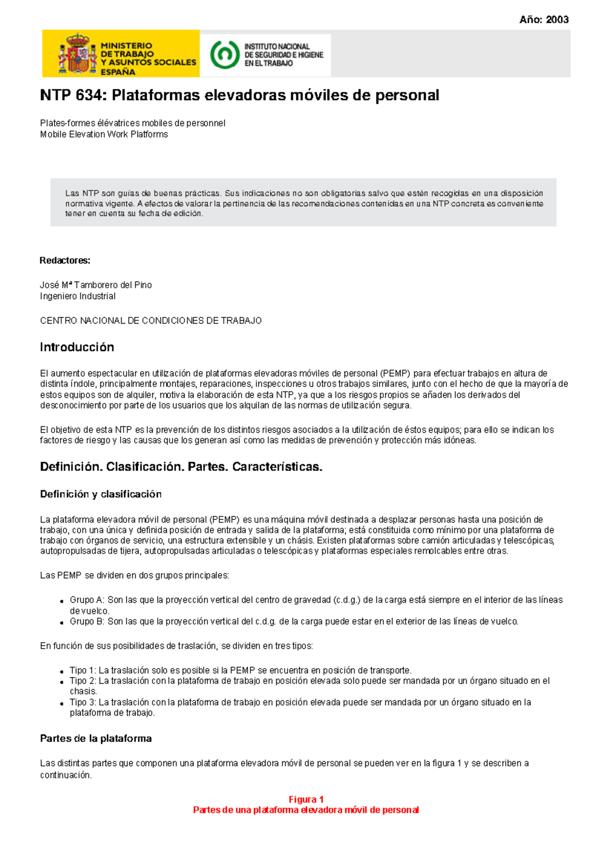 Ntp 634 - Practica - NTP 634: Plataformas elevadoras móviles de ...