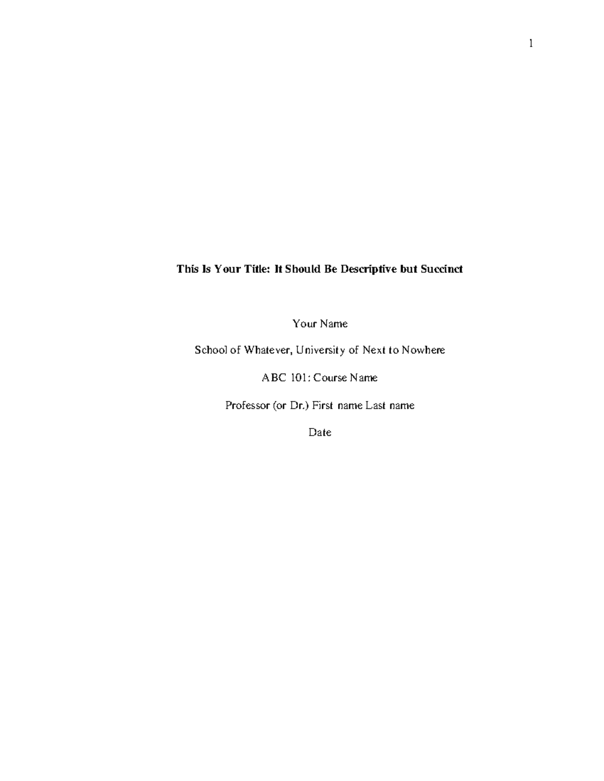 APA Template - This Is Your Title: It Should Be Descriptive but ...