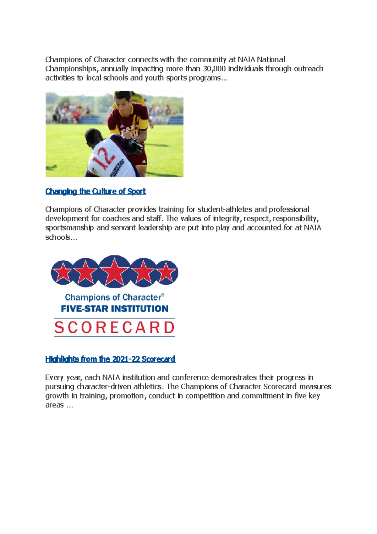 Champions of Character - .. Changing the Culture of Sport Champions of ...