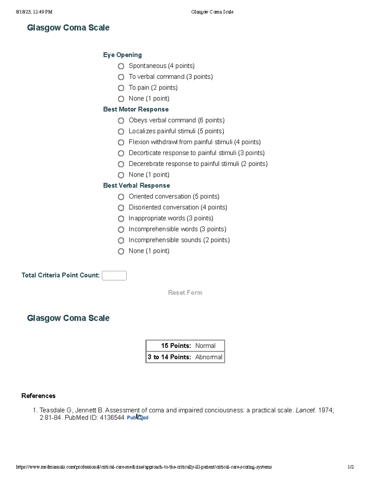 Glasgow coma scale - 8/18/23, 12:49 PM Glasgow Coma Scale - Studocu