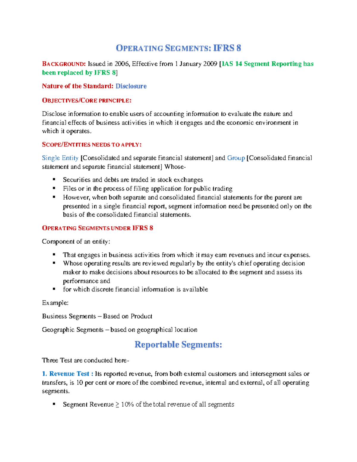 Operating Segment - note hand made - OPERATING SEGMENTS: IFRS 8 ...