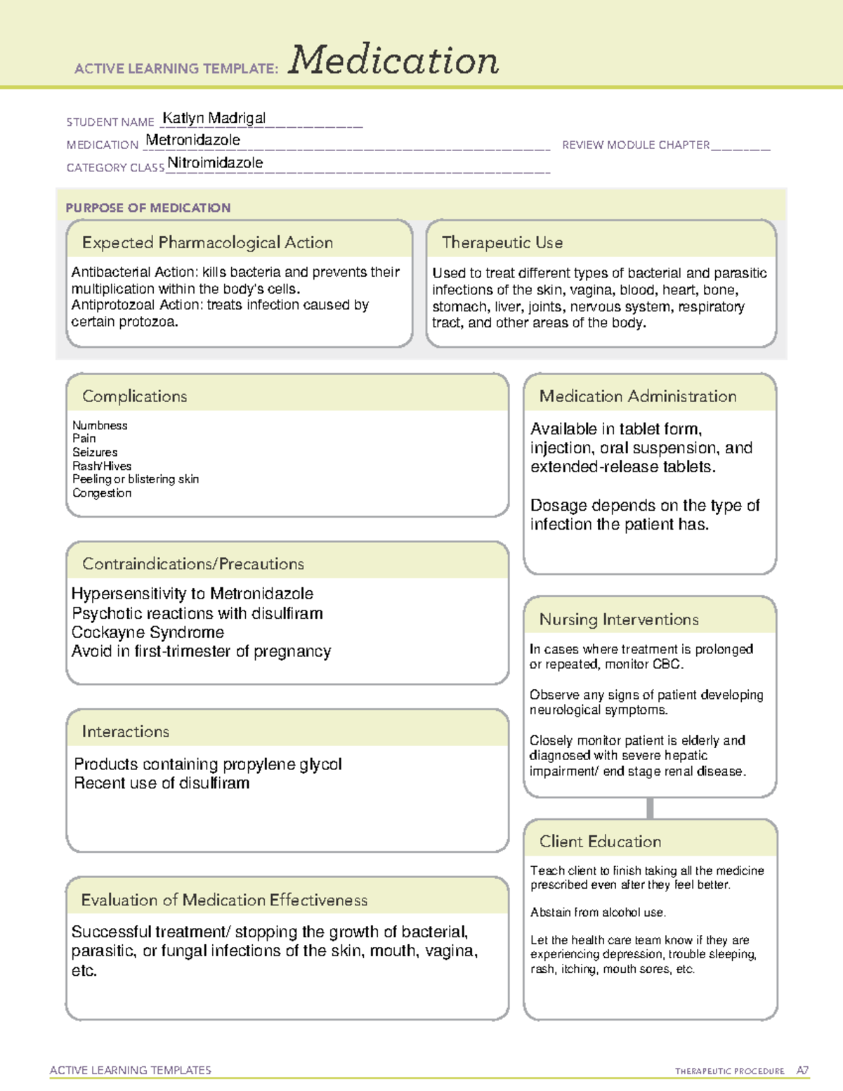 ATI Medication Sheet - ACTIVE LEARNING TEMPLATES TherapeuTic procedure ...