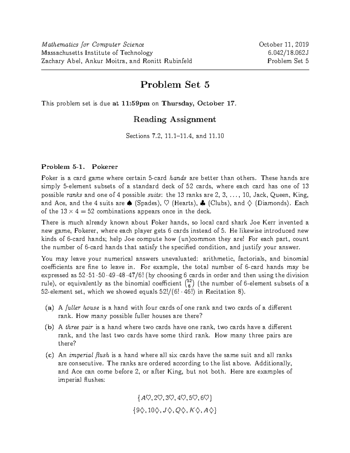Problem Set 5 Problems - Mathematics for Computer Science October 11 ...