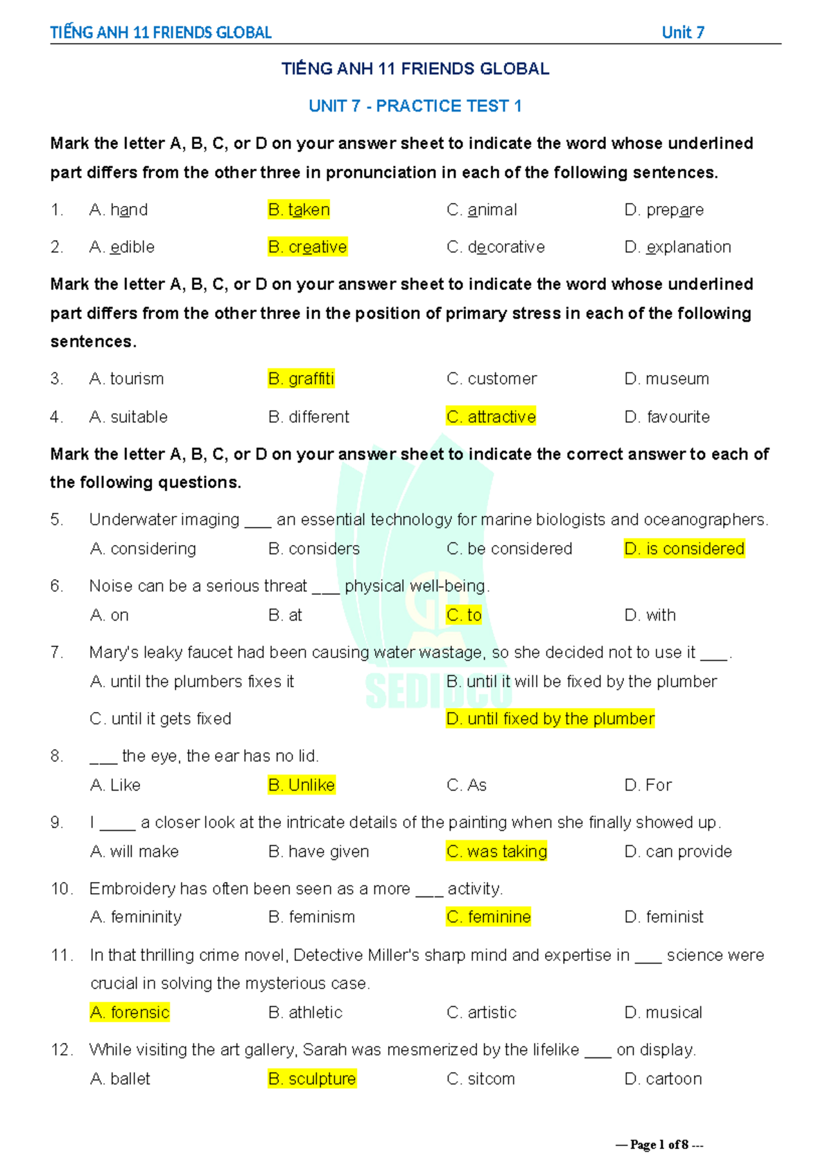 Tieng Anh 11 Friends Global - Unit 7 - Test 1â - TIẾNG ANH 11 FRIENDS ...