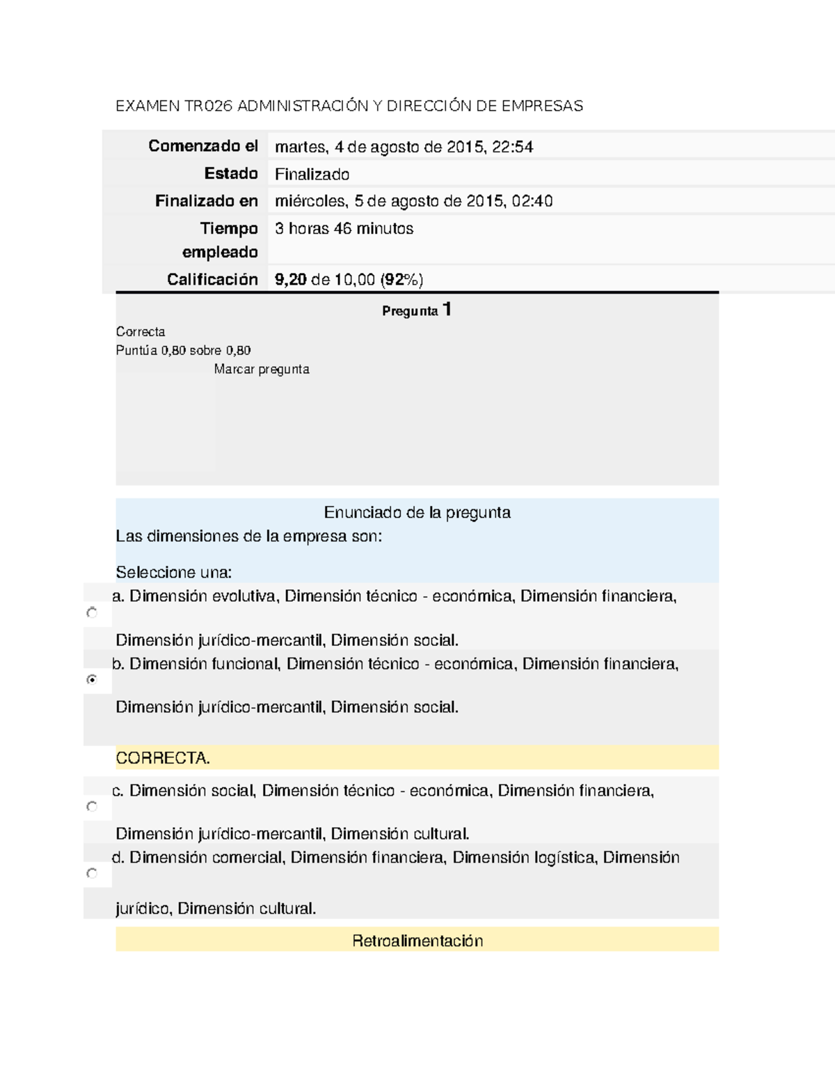 Examen administracion y direccion de empresas - EXAMEN TR026 ...