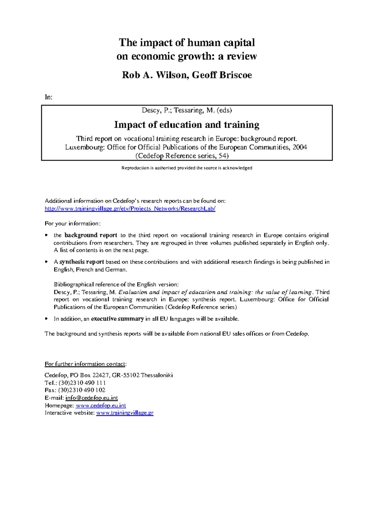 Vn Con Ngi Va Du T Vao Vn Con Ng The Impact Of Human Capital On Economic Growth A Review Rob