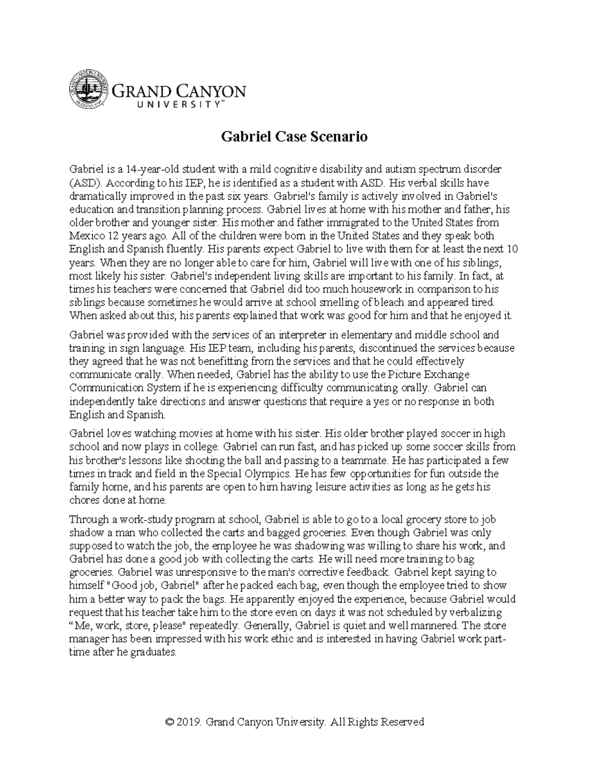 SPD-300-T5-RS-Gabriel Case Scenario - Gabriel Case Scenario Gabriel is ...