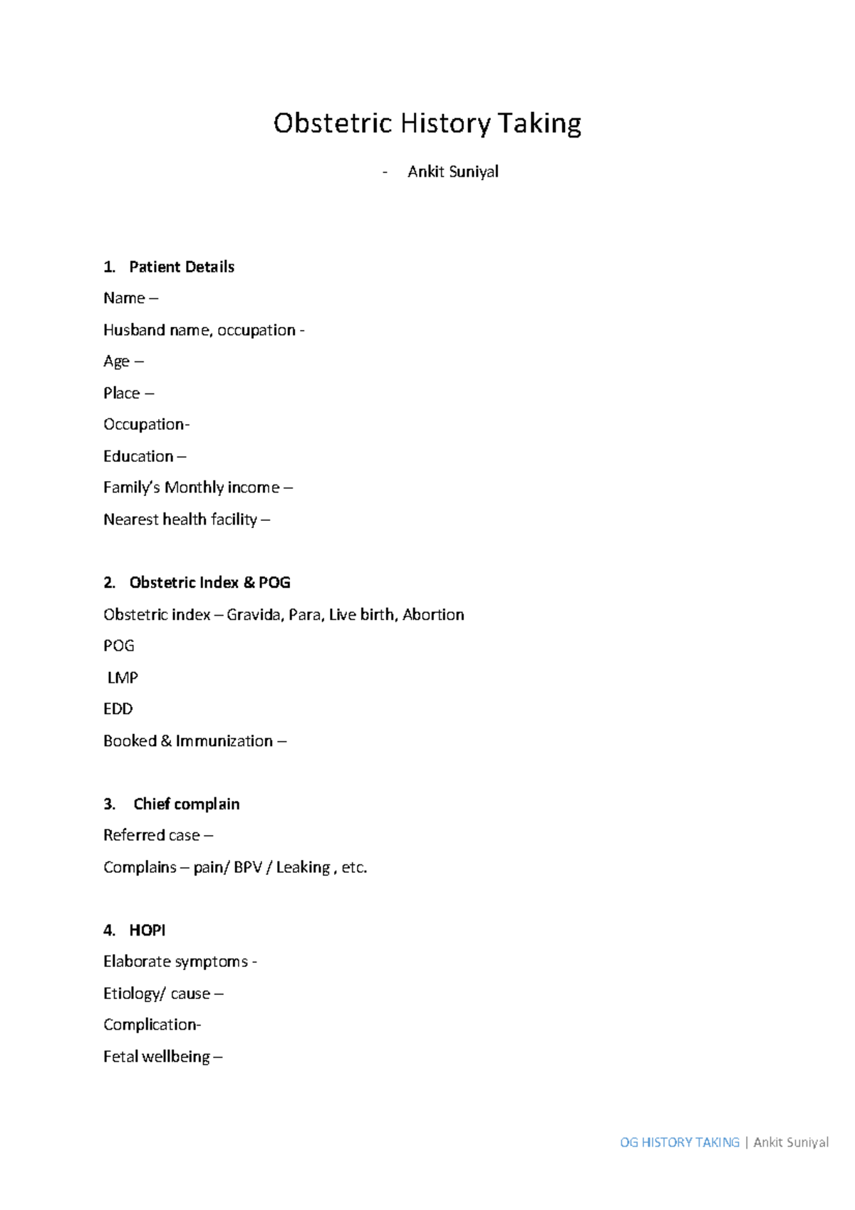 Obstetric History Taking - Obstetric History Taking Ankit Suniyal ...
