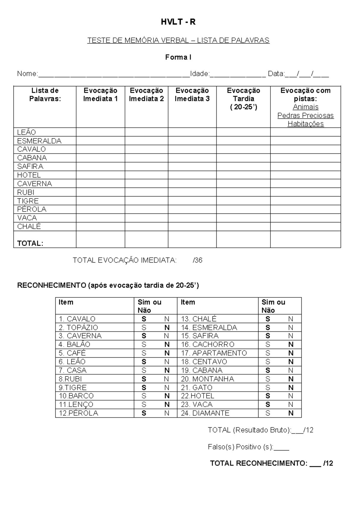 HVLT- Formas 1 2 E 3 - Protocolo de aplicaçao de teste de memoria para ...