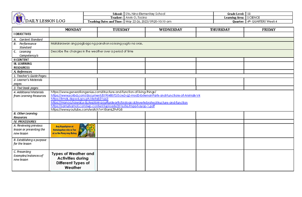 Dll-quarter-4-week-4-science-3 compress - GRADES 1 to 12 DAILY LESSON ...