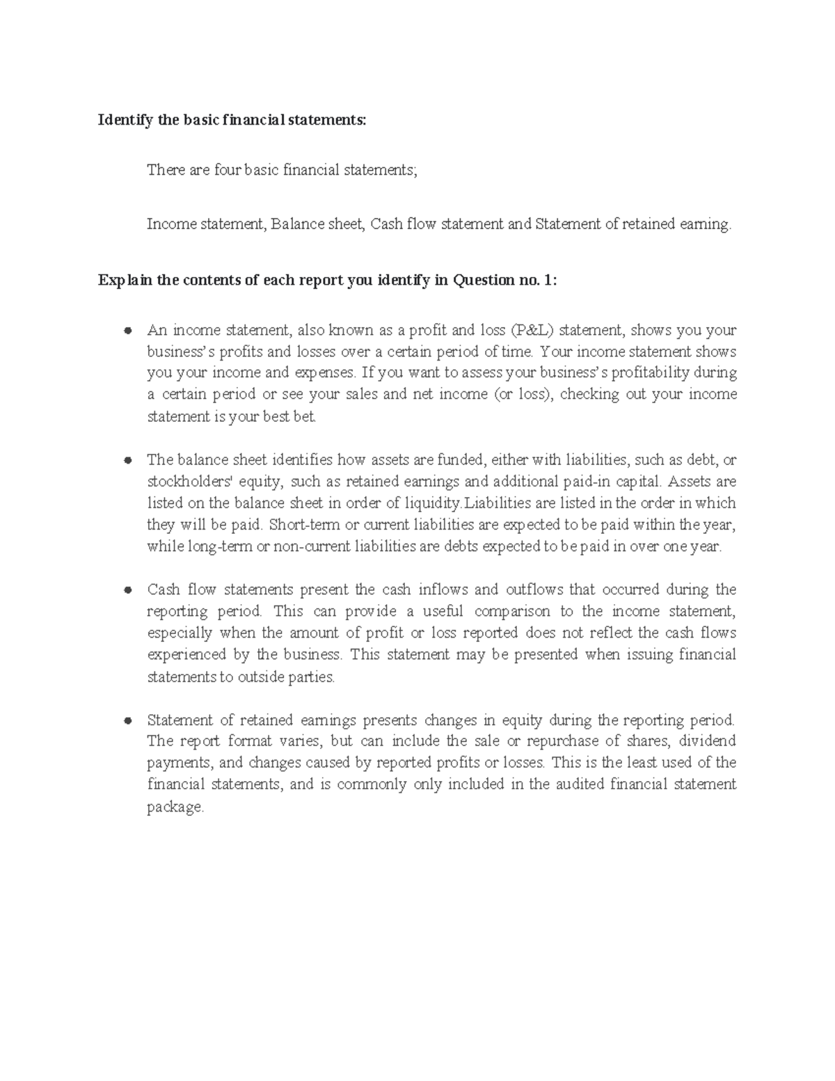 Understanding THE Financial Statements Identify The Basic Financial