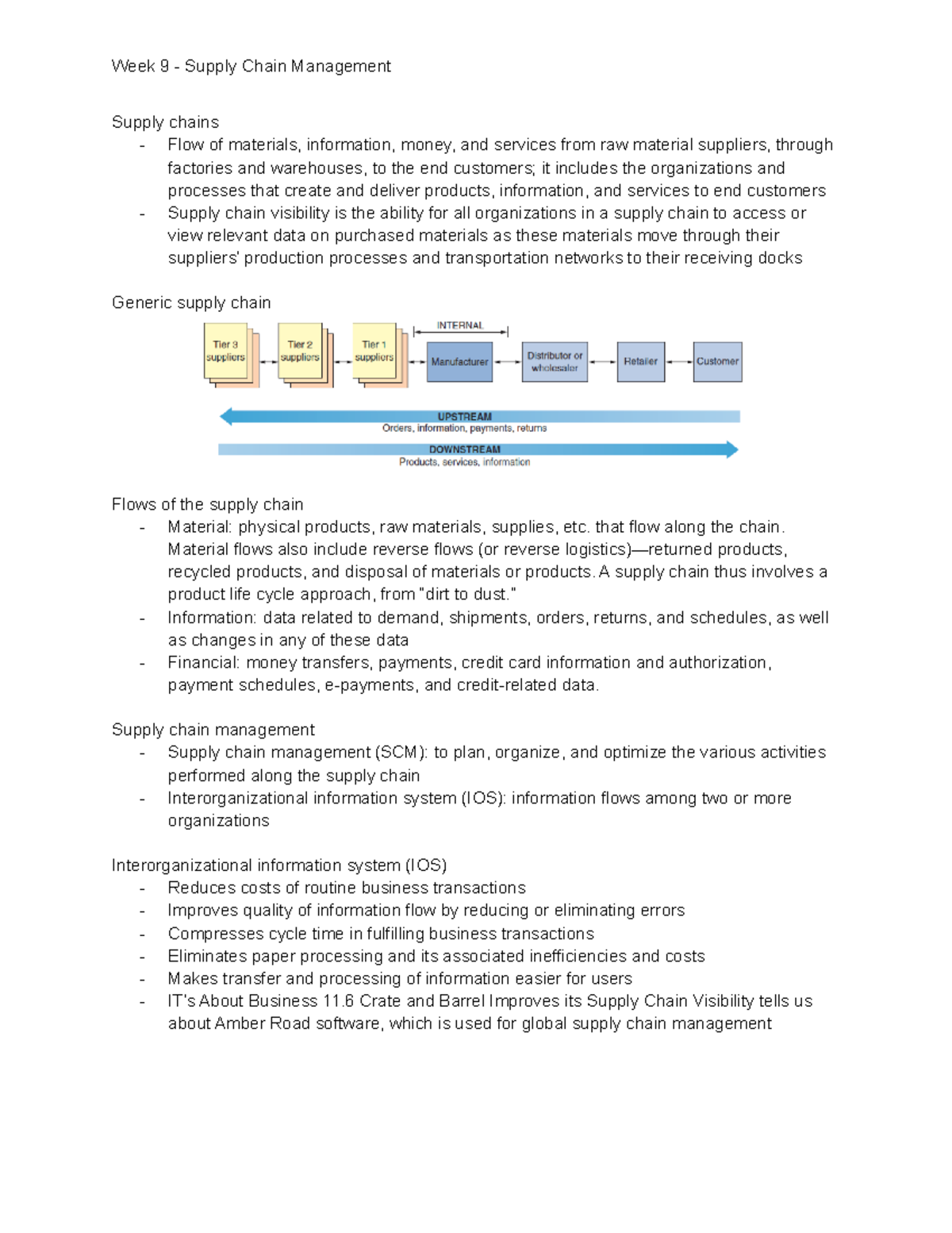 Week 9 - Lecture and textbook notes - Supply chains - Flow of materials ...