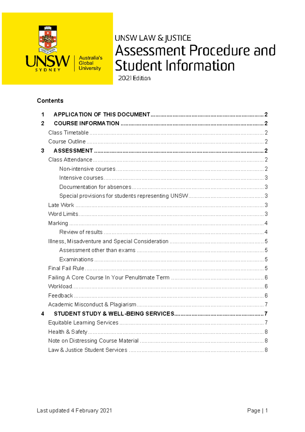 UNSW Law Justice Assessment Procedure and Student Information (2021 ...