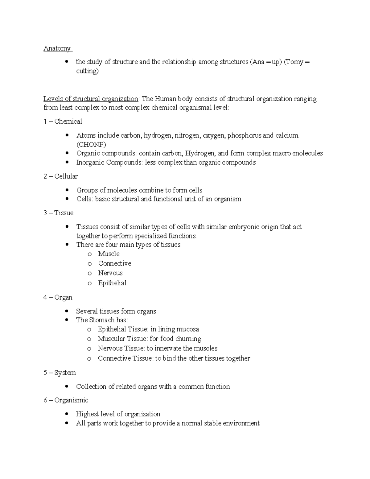 Notes ANAT 1010 2022-09-07 - Anatomy the study of structure and the ...