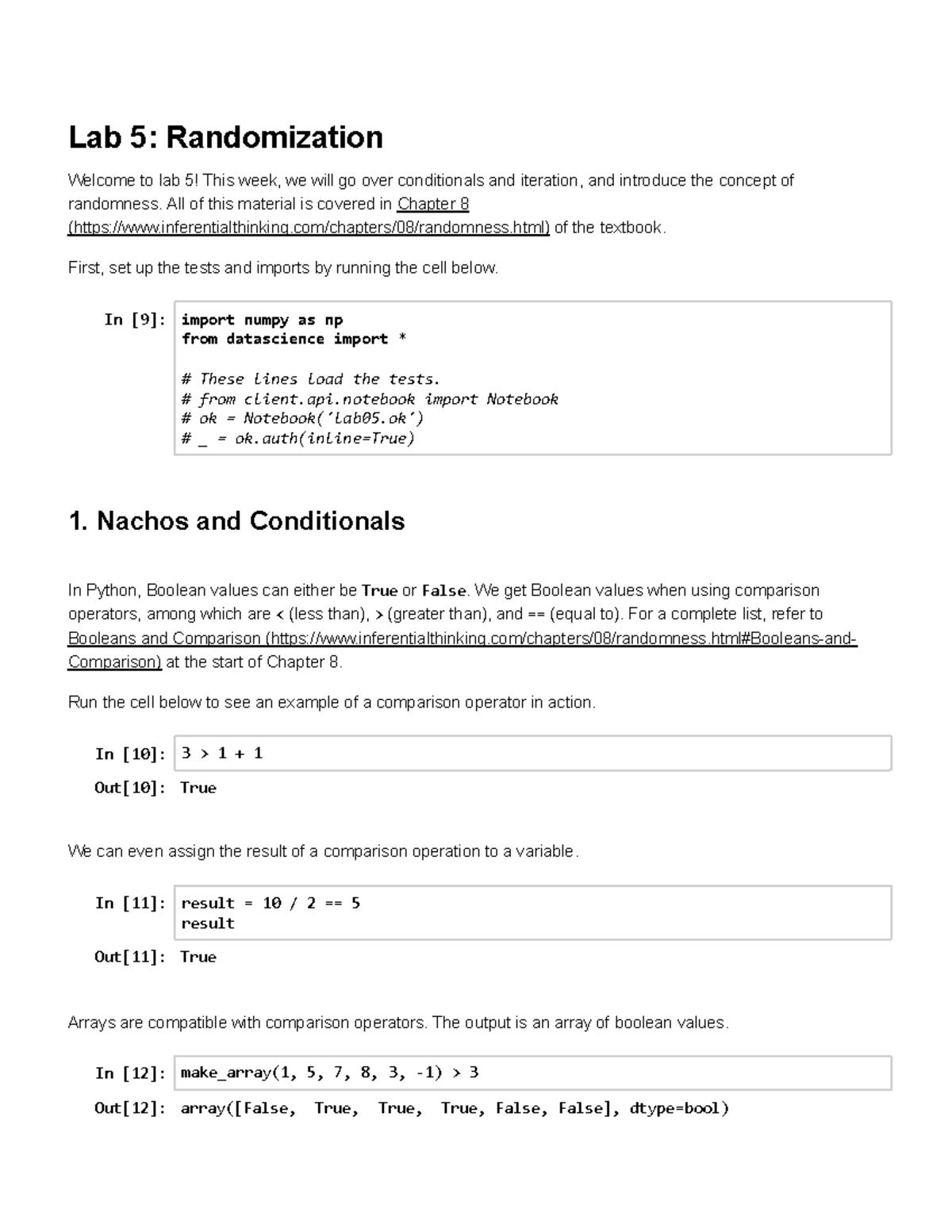 Pdf-6 - HW 6 Solutions PDF - Lab 5: Randomization Welcome to lab 5! This week, we will go over ...