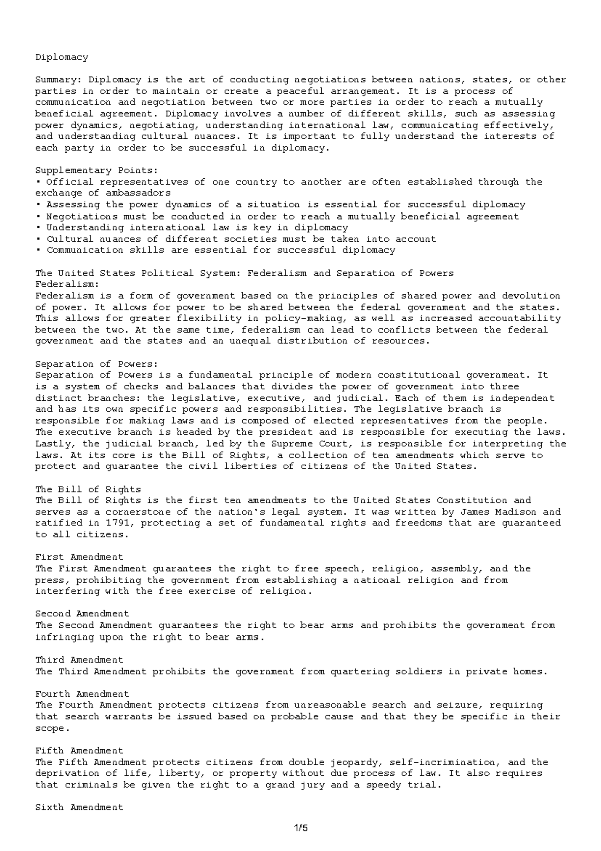 American Politics and Diplomacy 1 - Diplomacy Summary: Diplomacy is the ...