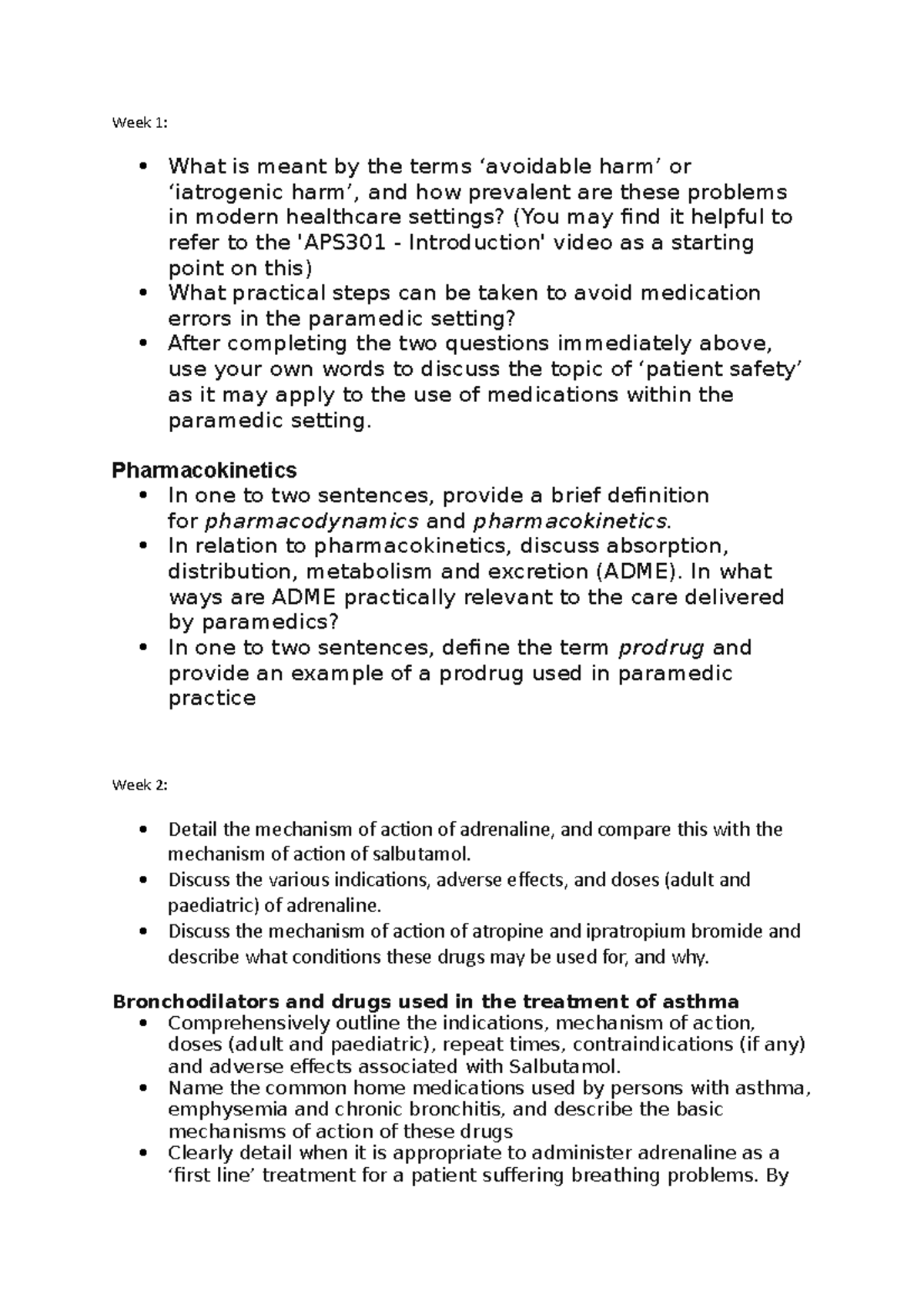 APS Questions to - Week 1: What is meant by the terms ‘avoidable harm ...