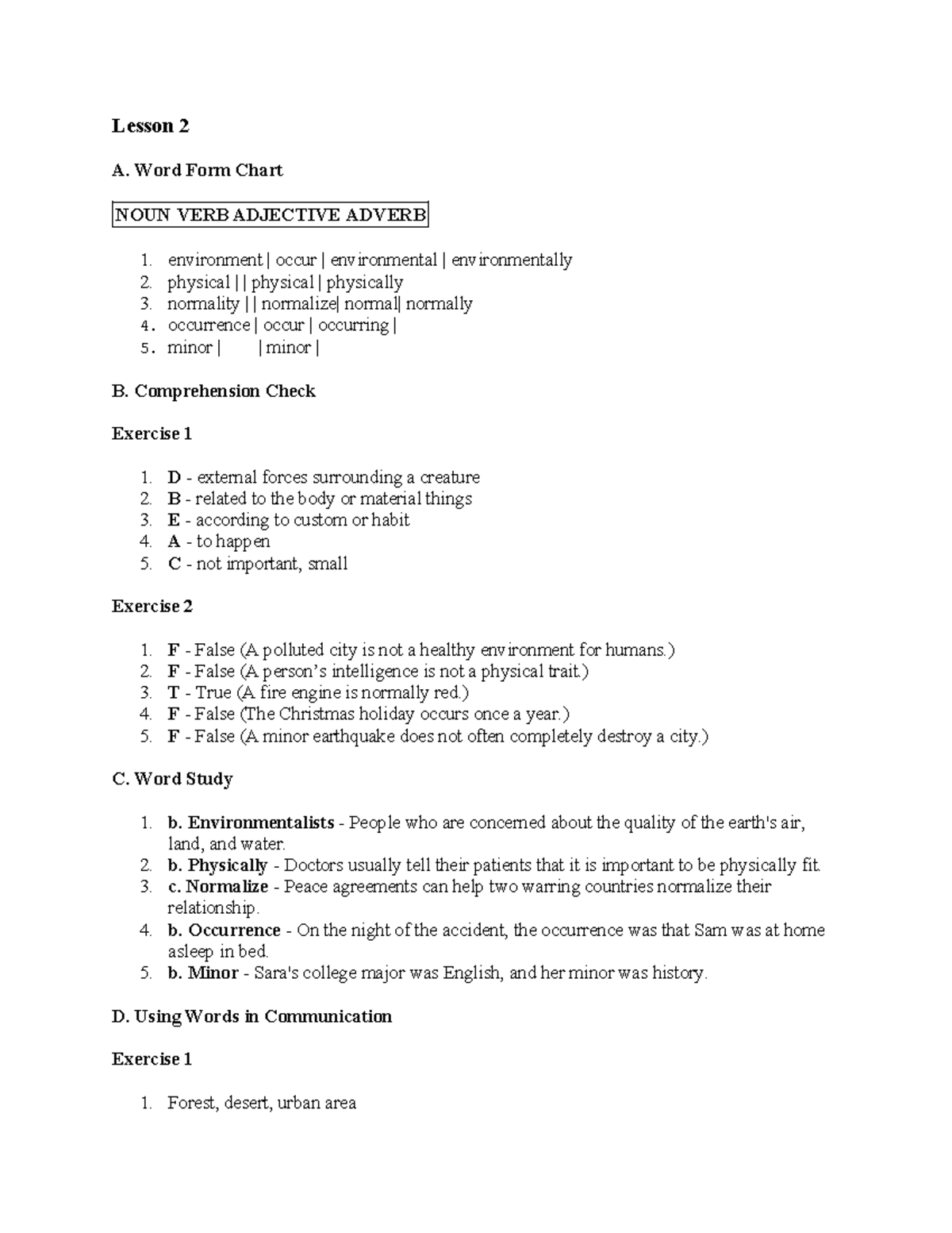 Lesson 2-3 - Math - Lesson 2 A. Word Form Chart NOUN VERB ADJECTIVE ...