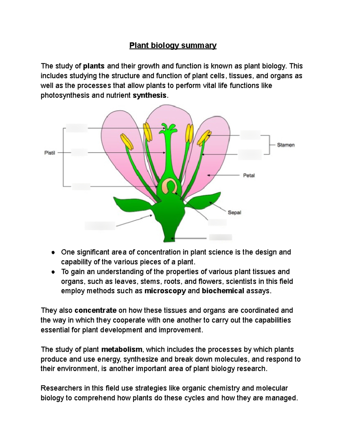Plant biology summary - This includes studying the structure and ...