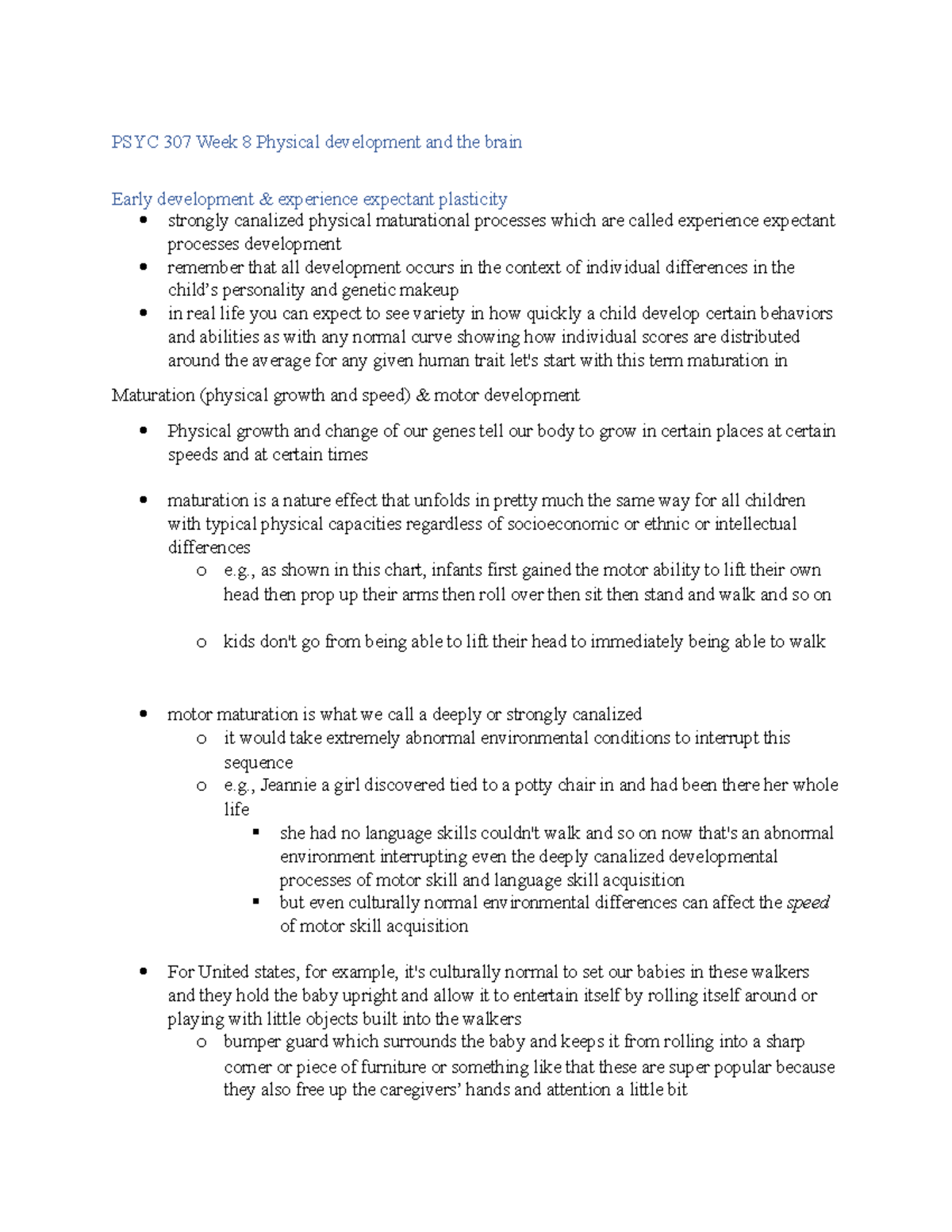 W8 outlines - Physical development and the brain - PSYC 307 Week 8 ...