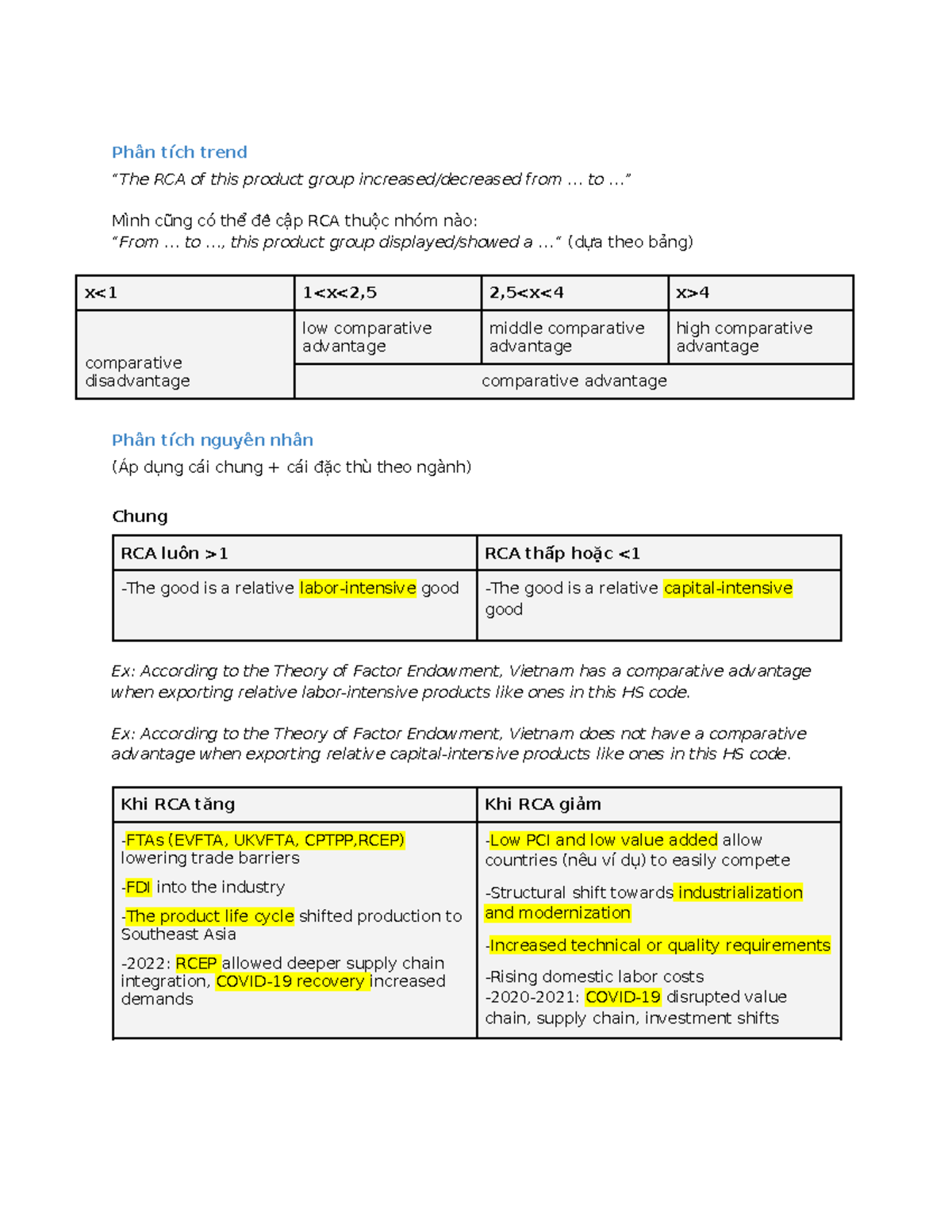 Relative competitive advantage - Phân tích trend “The RCA of this ...