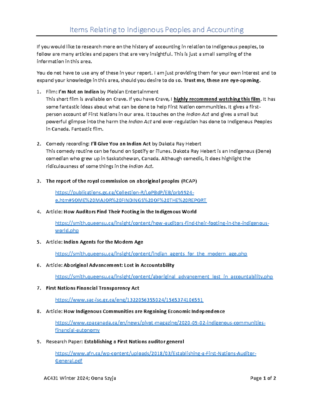 Links to Information on Indigenous History and Accounting - Items ...