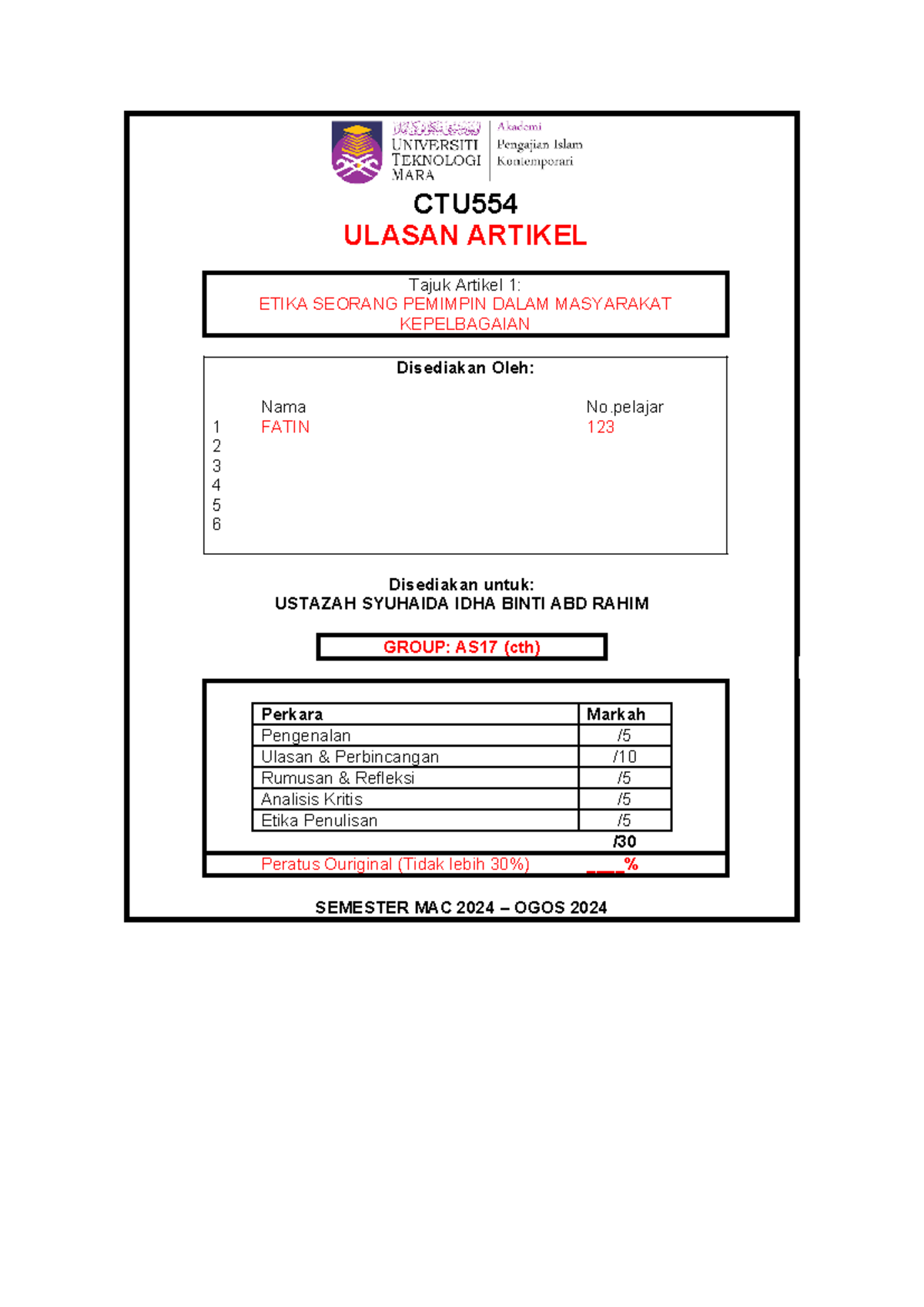 Panduan Ulasan Artikel CTU554 dan Muka Hadapan - CTU ULASAN ARTIKEL ...