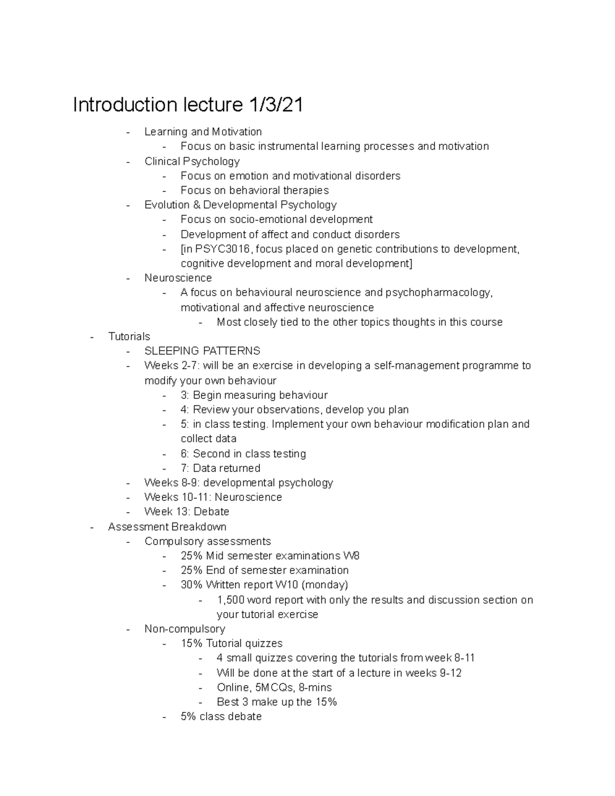 Usyd Psyc2015 Brain And Behavioural Lecture Notes 2021 Introduction Lecture 13 Learning And