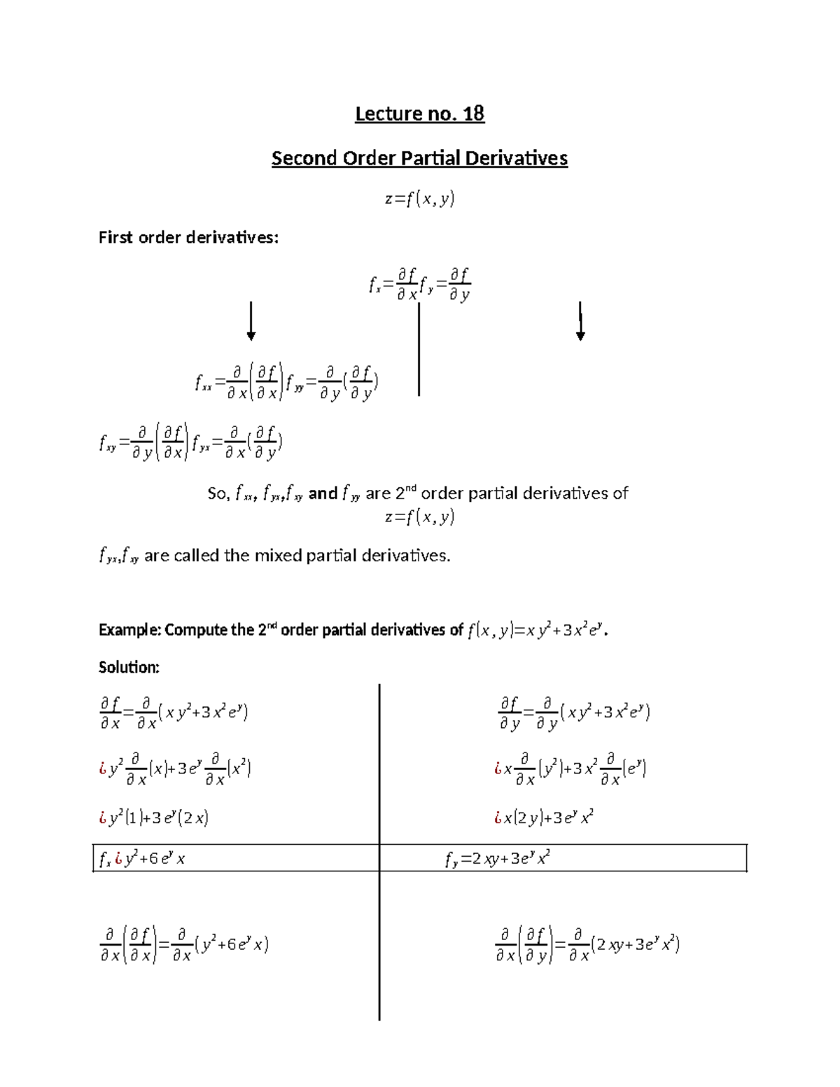 Lec 18 (Partial Derivatives Algebraically 2nd Order) - Lecture no. 18 Second Order Partial - Studocu