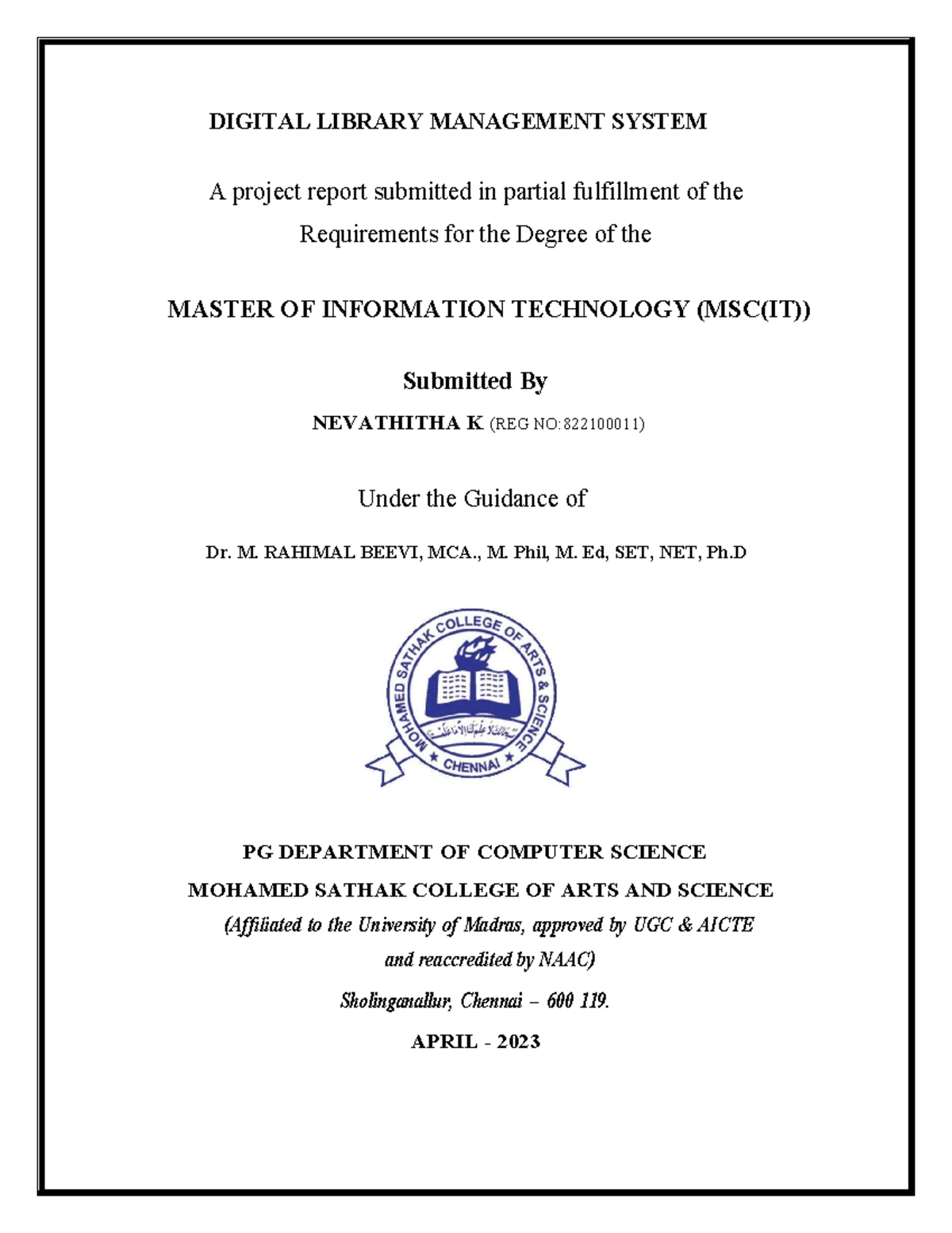 Nie11projecrss45 - DIGITAL LIBRARY MANAGEMENT SYSTEM A project report ...