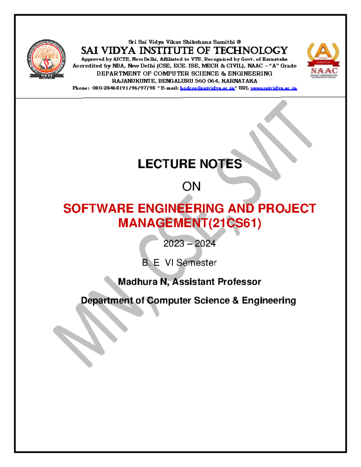 21CS61 ES Module 5 - Hija - LECTURE NOTES ON SOFTWARE ENGINEERING AND ...
