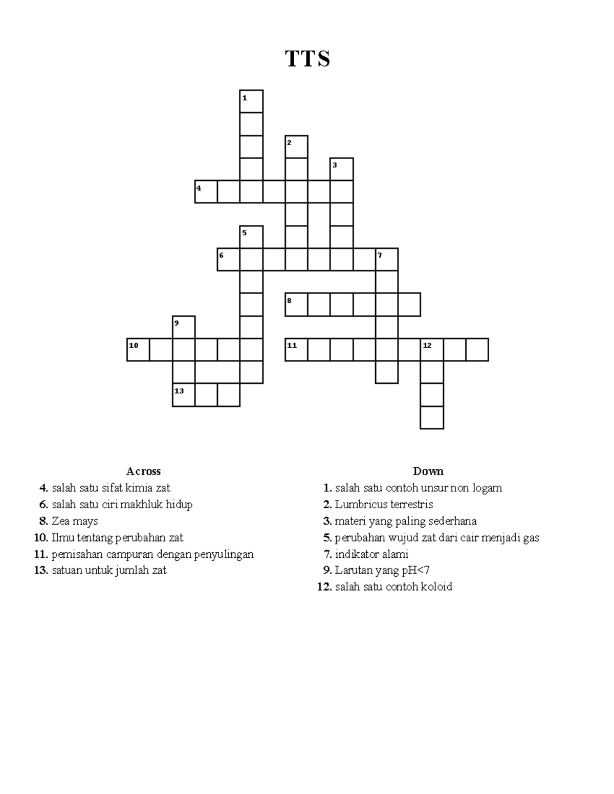 Tts 2 - Teka teki silang tingkat SMP - TTS Across 4. salah satu sifat kimia zat 6. salah satu ...