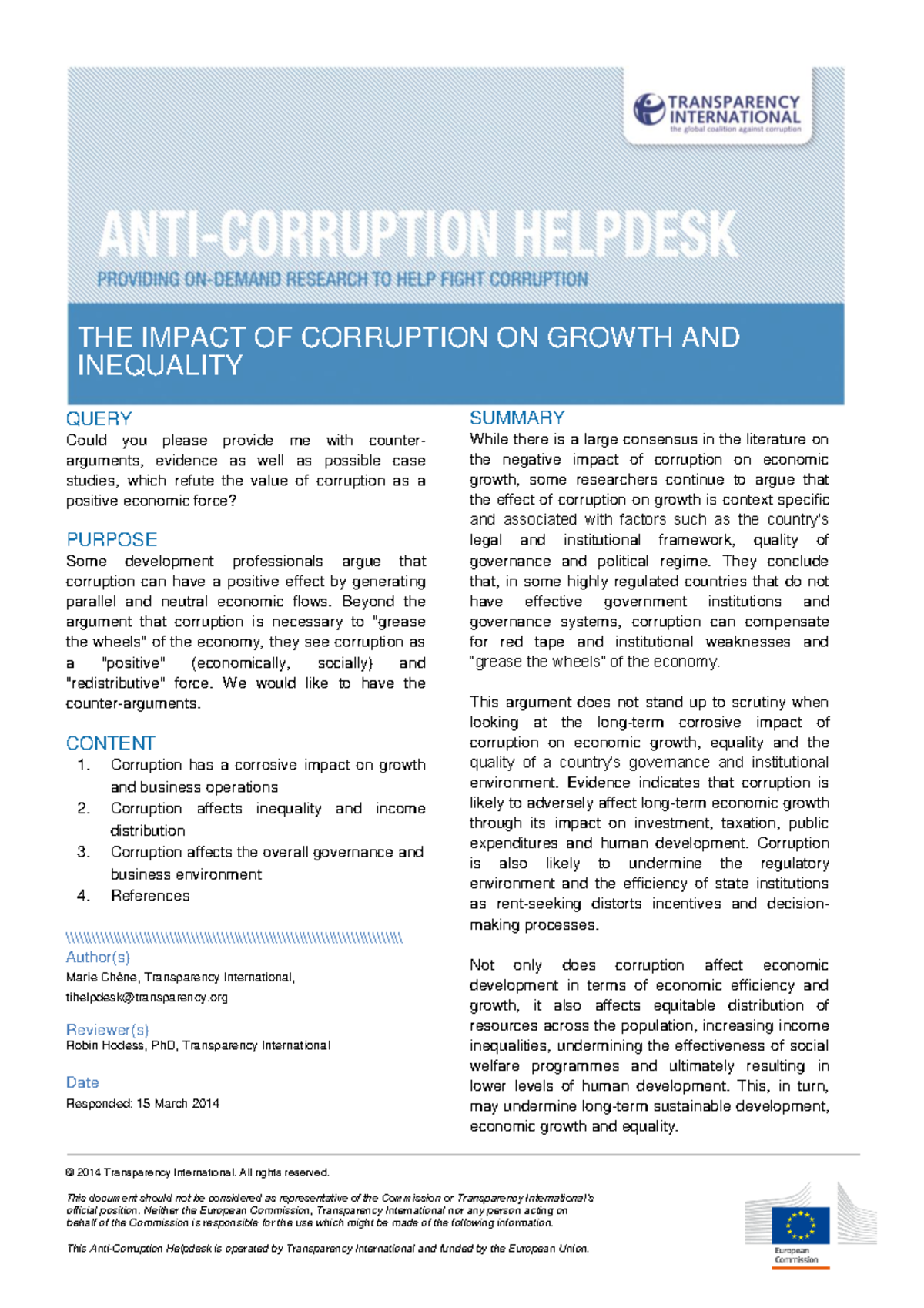 Impact of corruption on growth and inequality 2014 - © 2014 ...