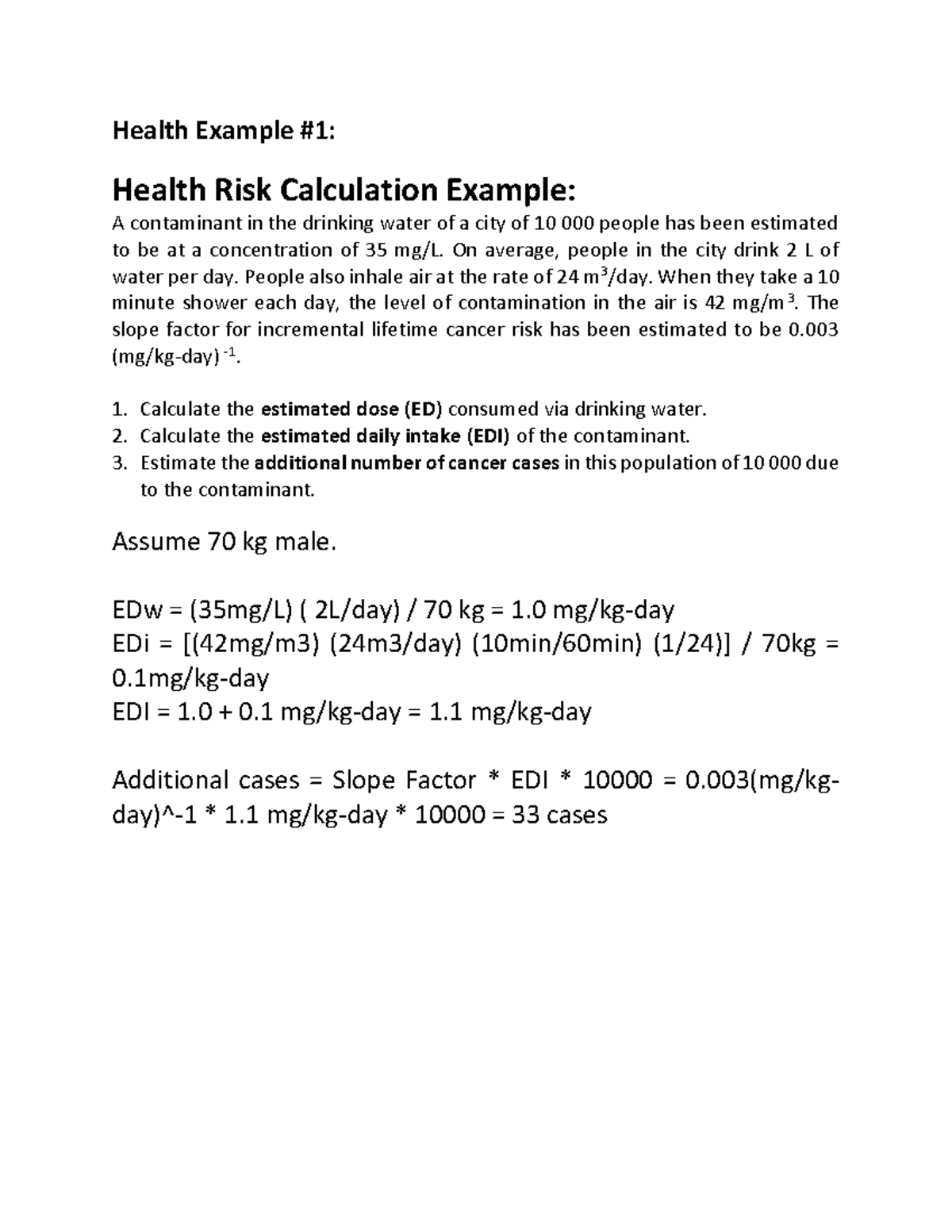 Health Example 1 - Study Guide - Health Example #1: Health Risk ...