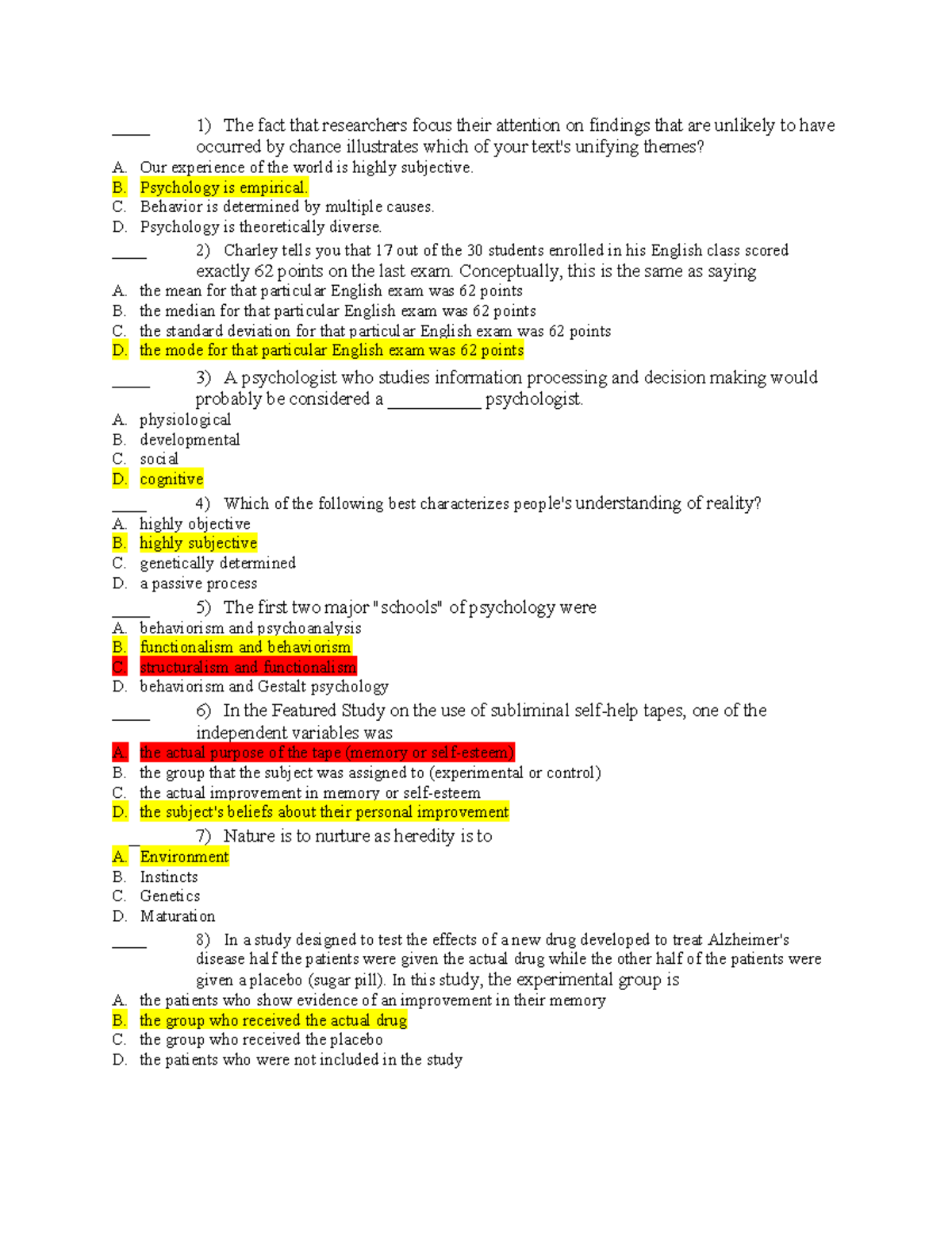 MC Test 1 full - MC answers - ____ 1) The fact that researchers focus ...