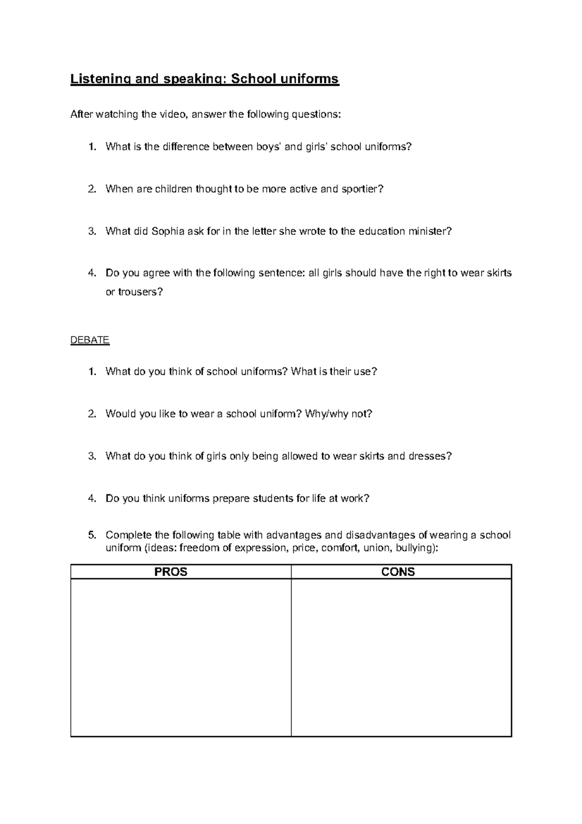 Listening and speaking practice - Listening and speaking: School ...