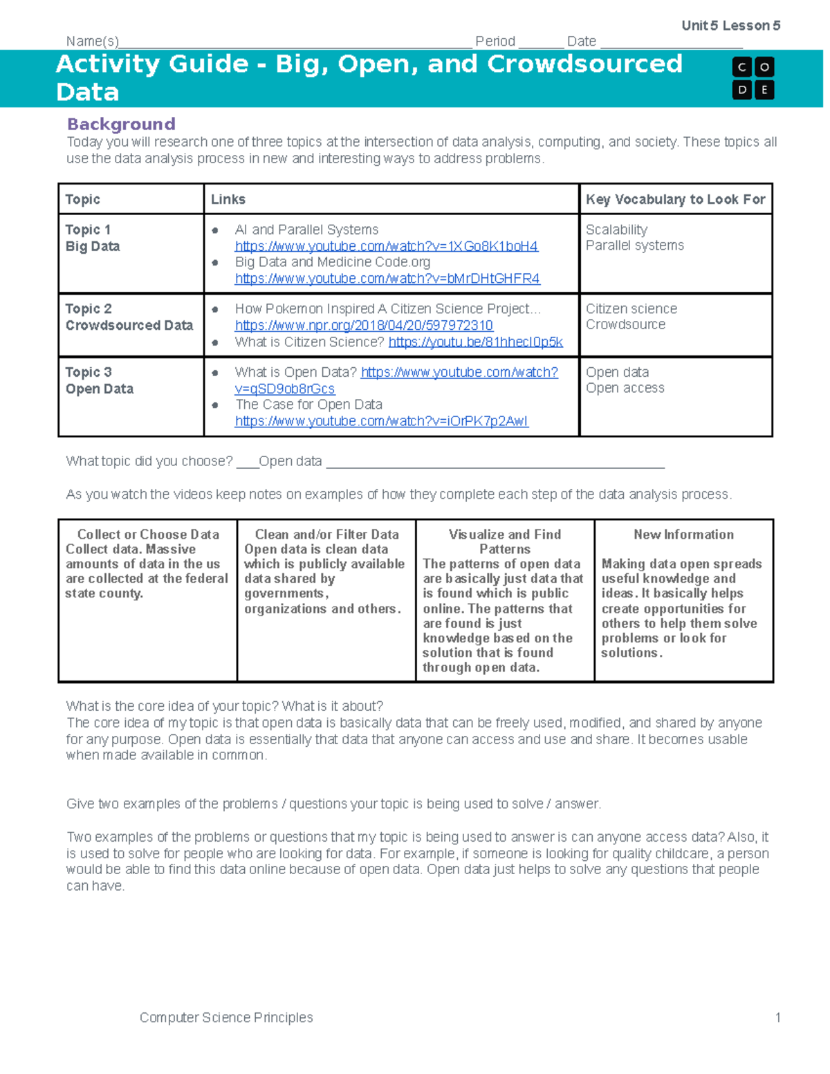 Activity Guide 2 - oday you will research one of three topics at the ...