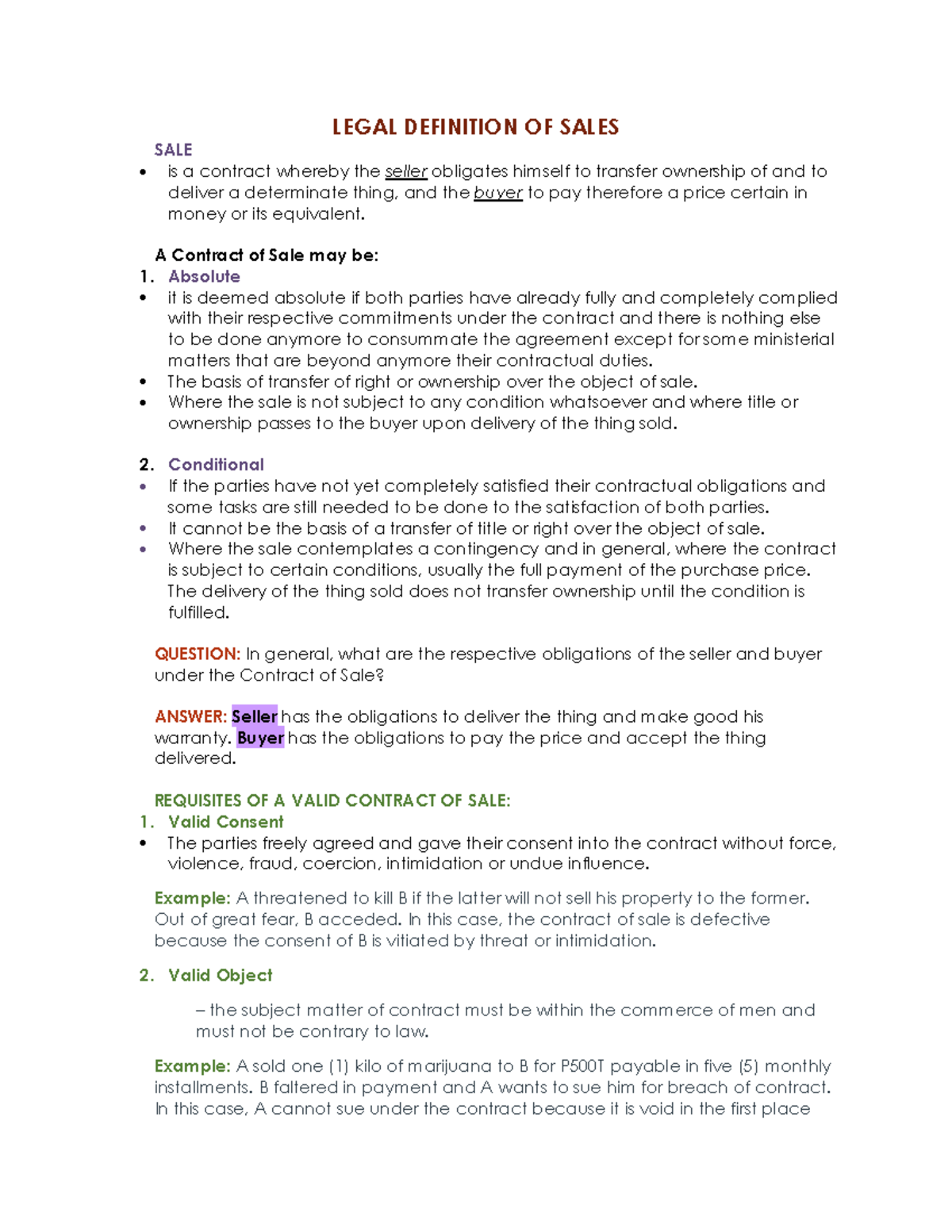 Reviewer IN LAW law law law law law law - LEGAL DEFINITION OF SALES ...