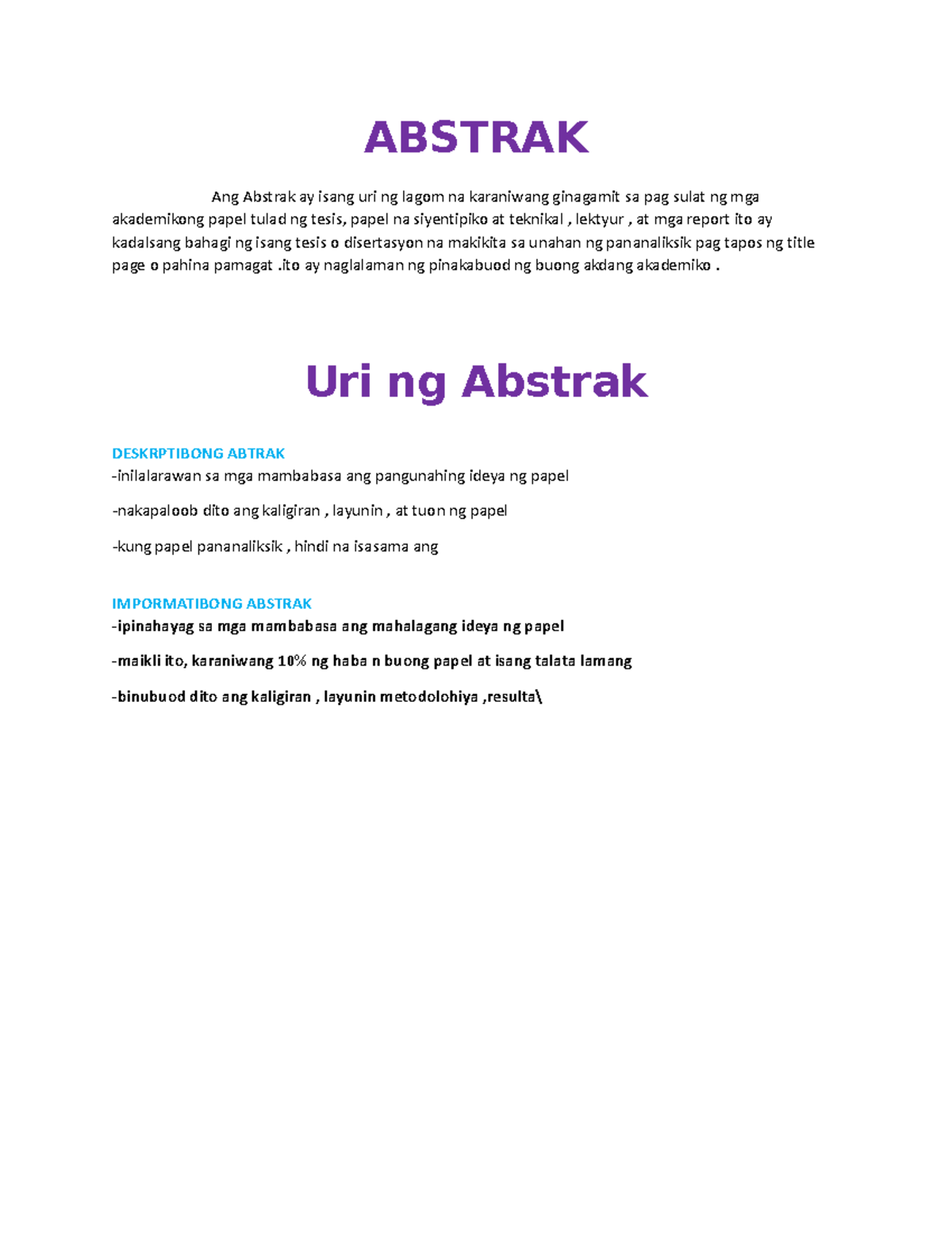 Abstrak-Cortez - tama yan - ABSTRAK Ang Abstrak ay isang uri ng lagom na karaniwang ginagamit sa ...