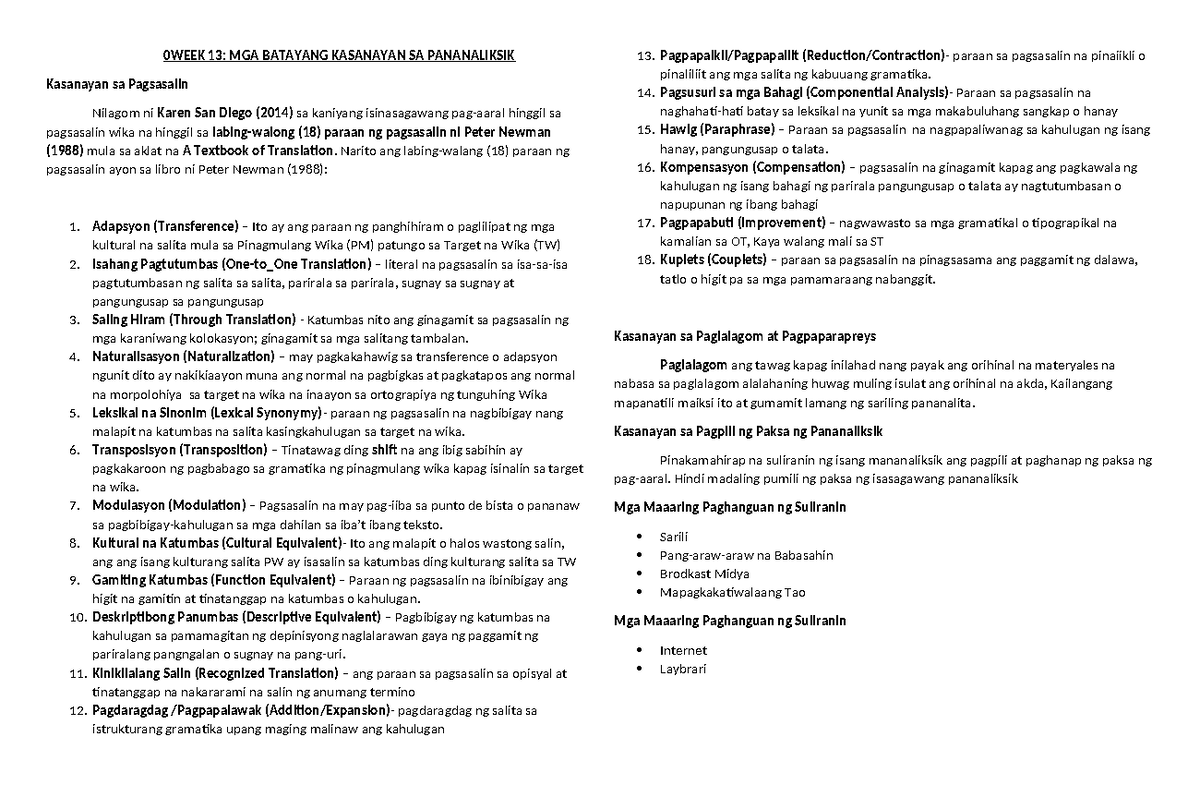Fildis W13 W14 W15 - 0WEEK 13: MGA BATAYANG KASANAYAN SA PANANALIKSIK ...