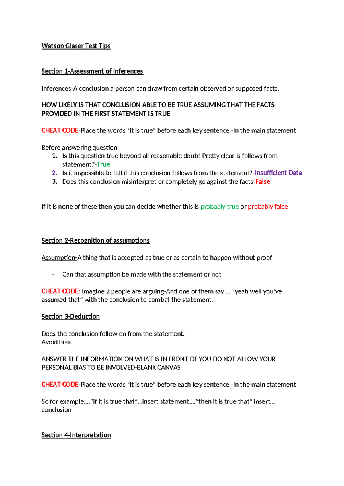 Watson Glaser Test Tips - Watson Glaser Test Tips Section 1-Assessment ...