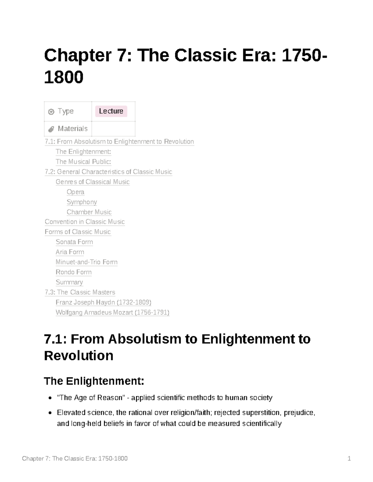 The Classic Era: 1750-1800 Lecture Materials - Studocu